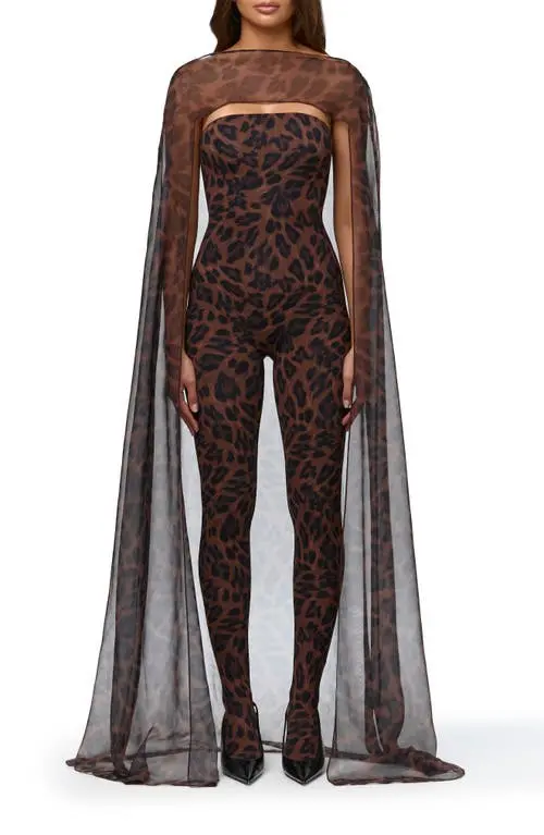 Naked Wardrobe Leopard Print Chiffon Cape Shrug - Brushed Leopard