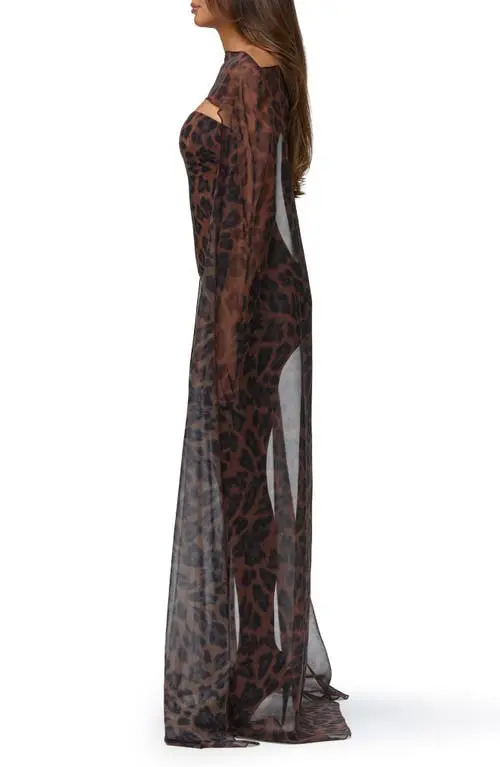 Naked Wardrobe Leopard Print Chiffon Cape Shrug