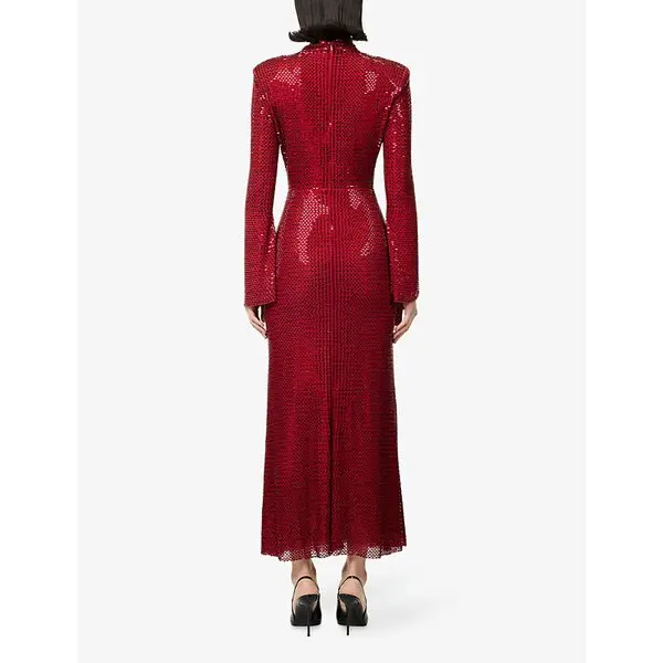 SELF-PORTRAIT Rhinestone Mesh Twist Midi Dress