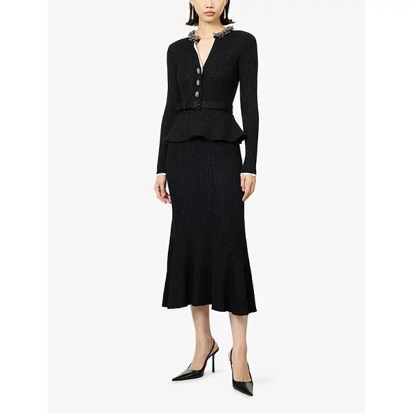 SELF-PORTRAIT Peplum Lurex Knitted Maxi Dress