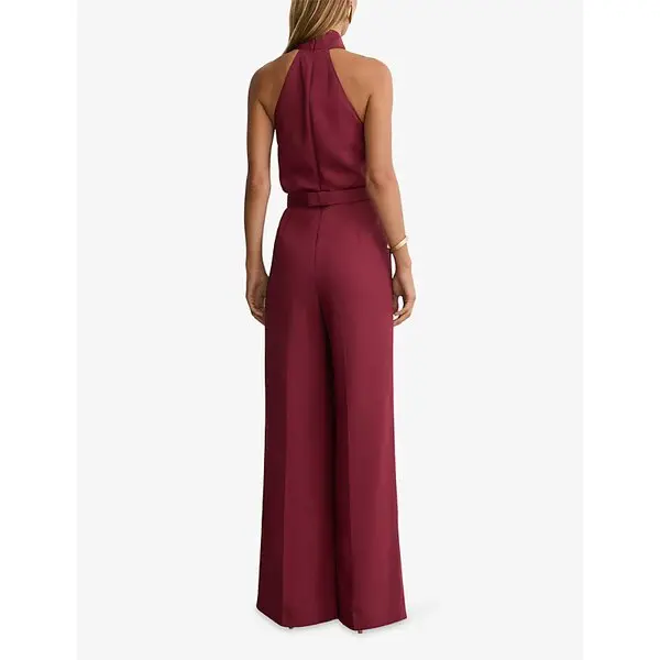 REISS Jodie Halterneck Belted-waist Stretch-woven Jumpsuit