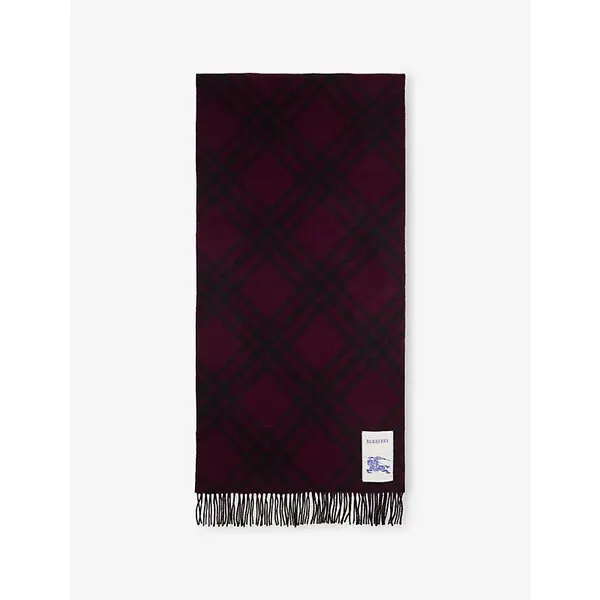 Burberry Brand-patch Checked Alpaca Wool Scarf - Ruby Red