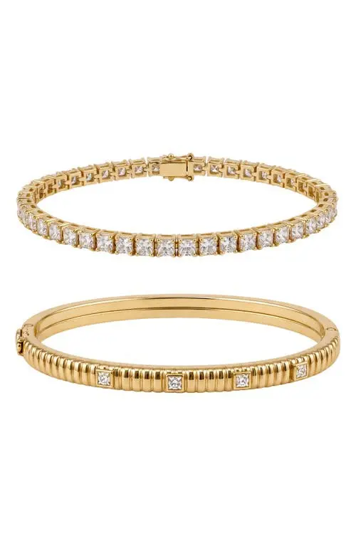 Argento Vivo Brady Set Of 2 Cubic Zirconia Bracelets - Gold
