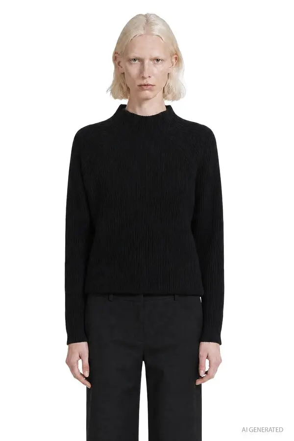 Max Mara Wool Cashmere Mock Neck Sweater - Black