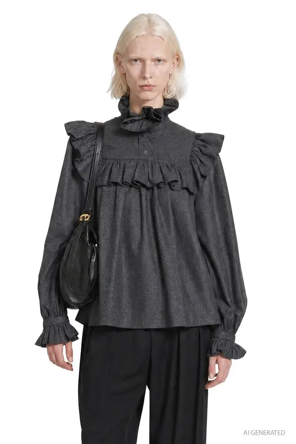 Chloé High-neck Ruffled Blouse - Grey