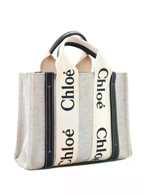 Chloé Woody Canvas With Leather Small Tote Bag - Neutrals