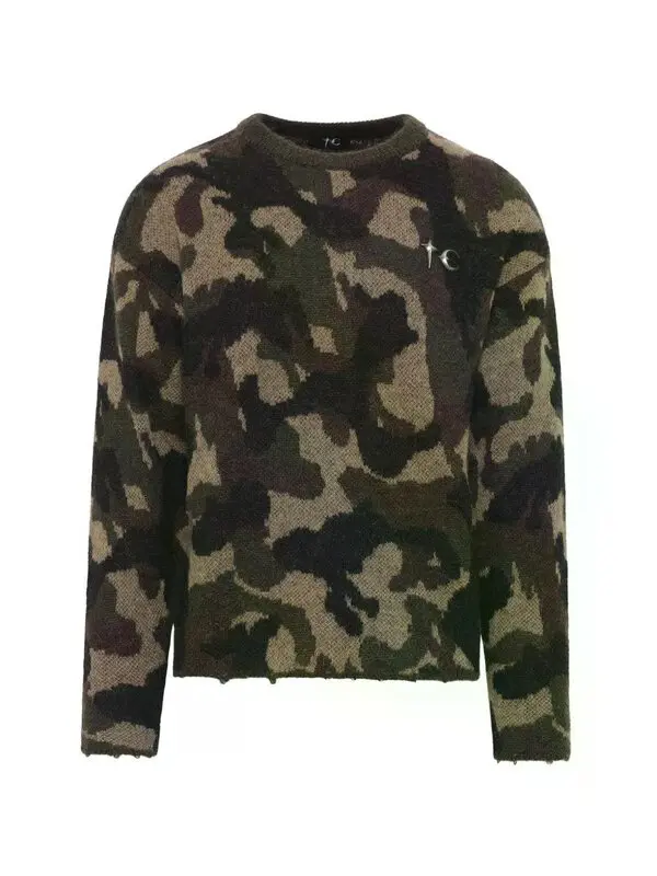 THUG CLUB Tc Infintry Camouflage-pattern Sweater - Brown