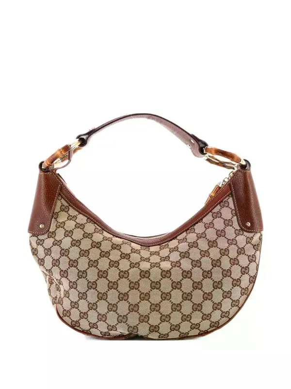 Gucci Bamboo Ring Half Moon Web Gg Canvas Medium Hobo Bag - Brown