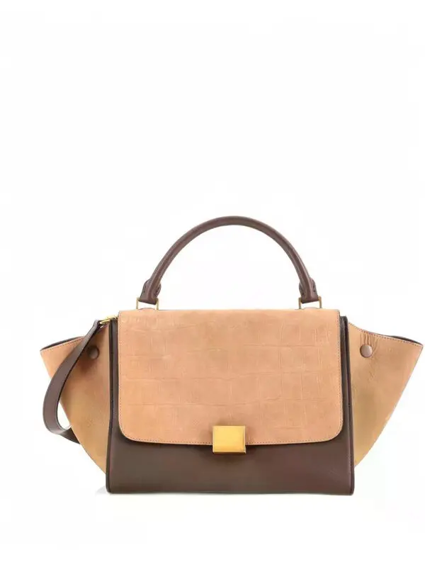Celine Trapeze Bag Crocodile Embossed Nubuck Small Shoulder Bag - Brown