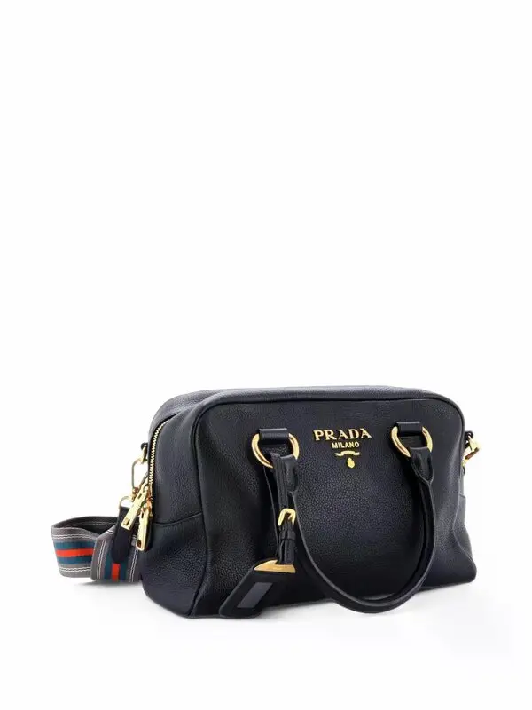 Prada Striped Strap Convertible Bauletto Bag Vitello Phenix Small Satchel