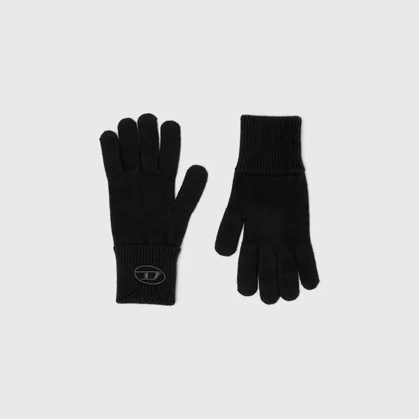 DIESEL® Wool Blend Gloves With Embroidered Logo - Black