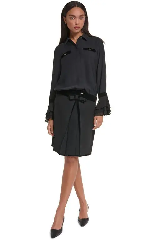 Karl Lagerfeld Paris Velvet Trim Georgette Shirt
