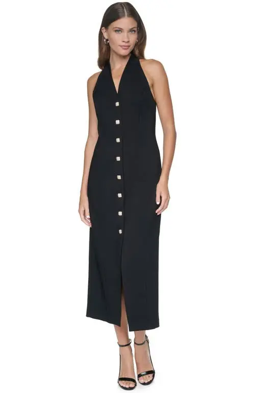 Halston Halter Button-front Midi Dress