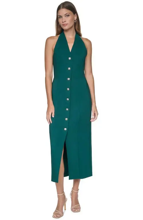 Halston Halter Button-front Midi Dress - Spruce