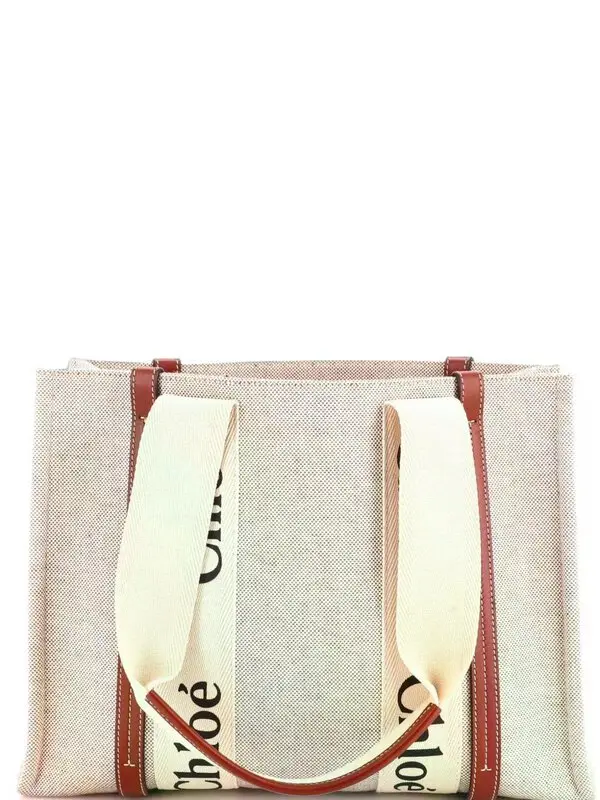 Chloé Woody Canvas With Leather Medium Tote Bag - Neutrals