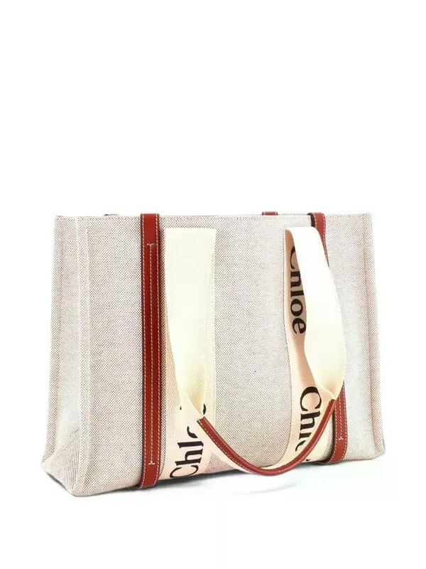Chloé Woody Canvas With Leather Medium Tote Bag - Neutrals