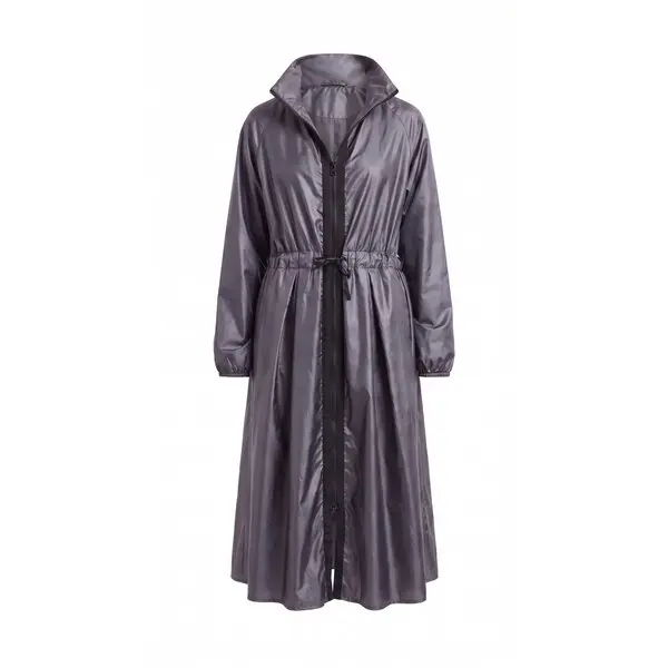 CONCEPT A TROIS Shimmering Anthracite Nylon Midi Trench Dress With Contrast Belt - Grey