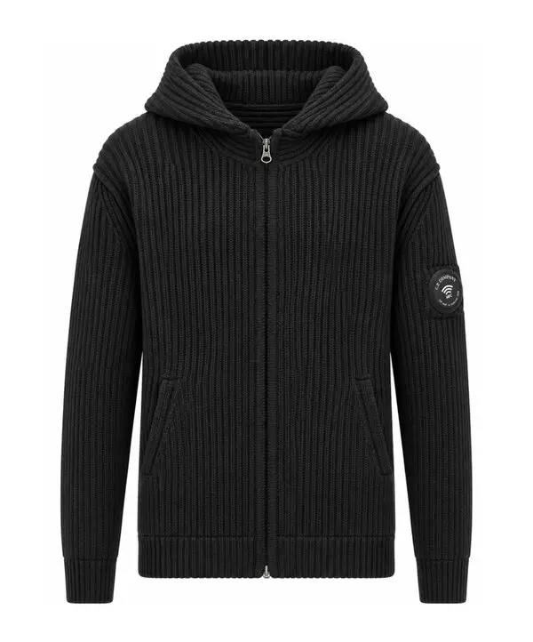 C.P. COMPANY Lambswool Hooded Lens Zip Sweater
