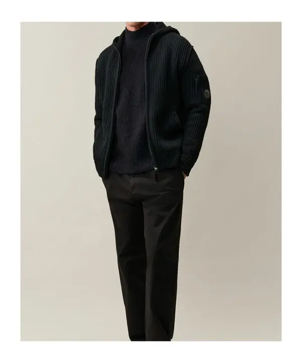C.P. COMPANY Lambswool Hooded Lens Zip Sweater