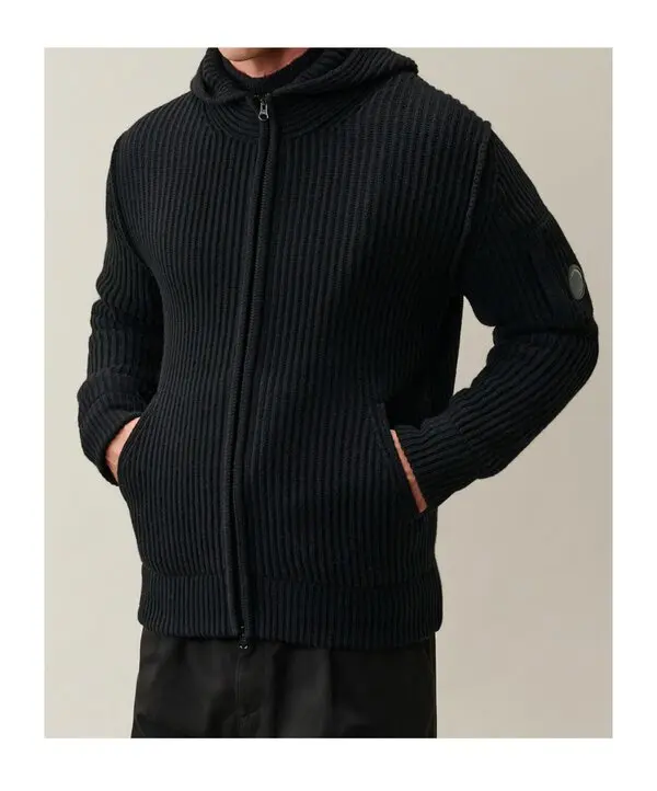 C.P. COMPANY Lambswool Hooded Lens Zip Sweater
