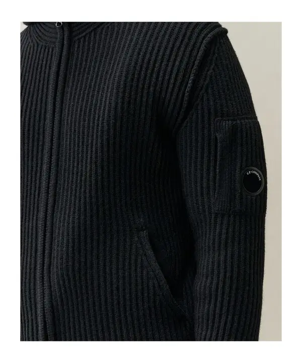 C.P. COMPANY Lambswool Hooded Lens Zip Sweater