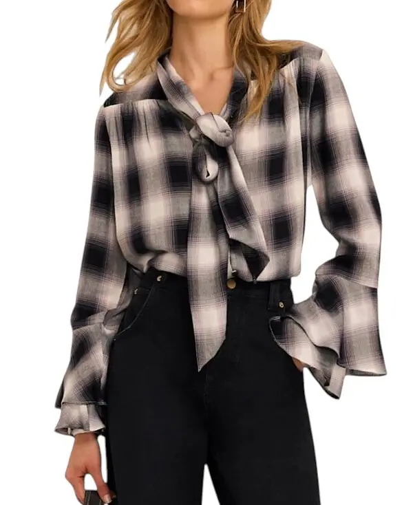 Mint Velvet Check Blouse - Grey