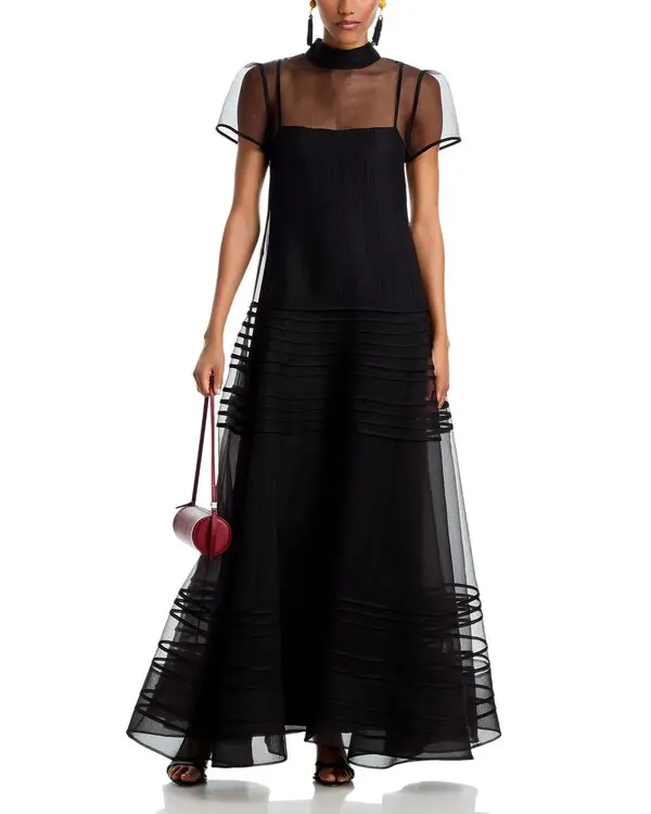 Staud Stratton Sheer Overlay Maxi Dress