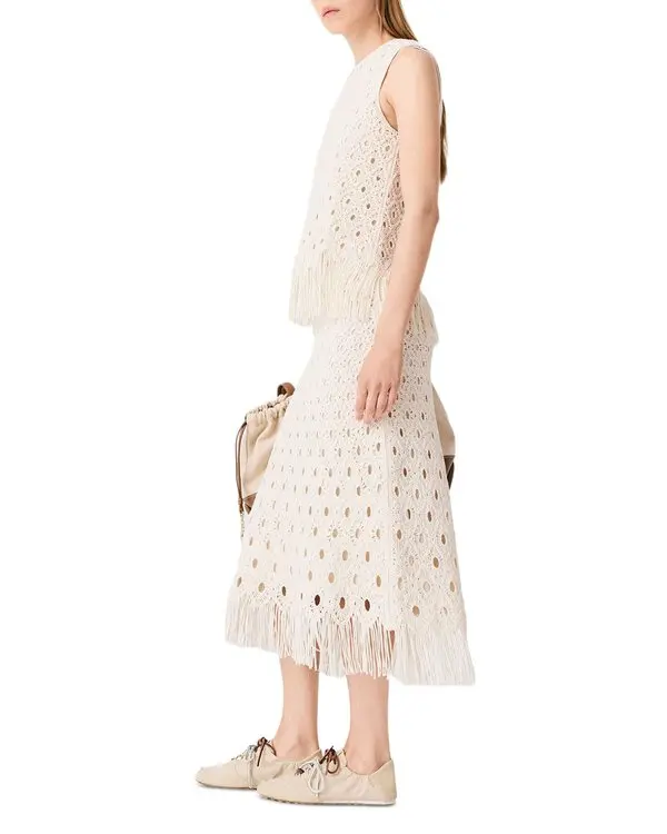 Maje Jovale Fringed Crochet Midi Skirt