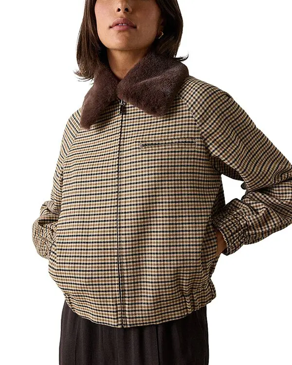 Whistles Faux Fur Collar Bomber Jacket - Brown/multi