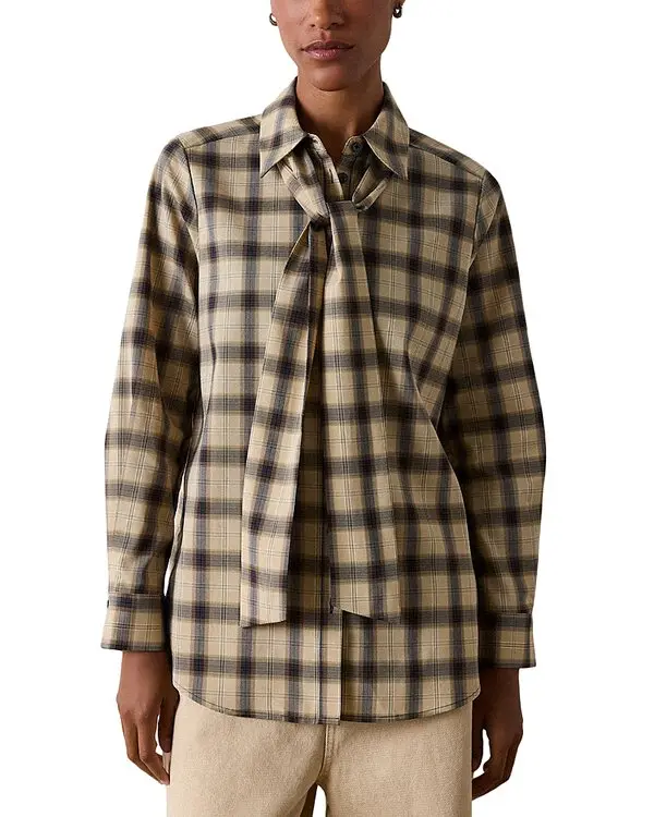 Whistles Removable Scarf Long Sleeve Shirt - Brown/multi