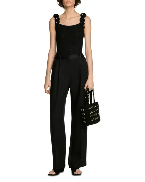 Sandro Stone Embellished Knit Top Handle Bag