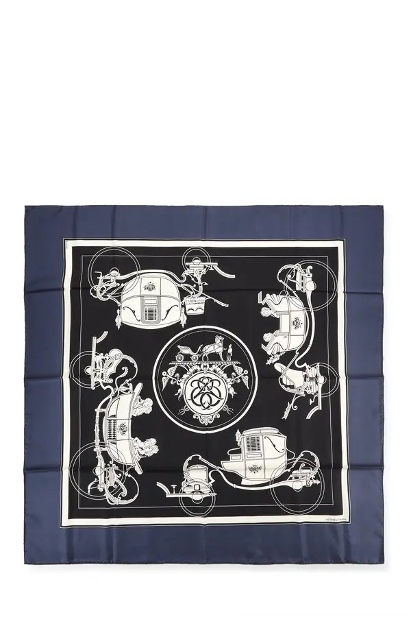 Hermès Multicolor 'ex-libris' Silk Scarf 90 - Navy