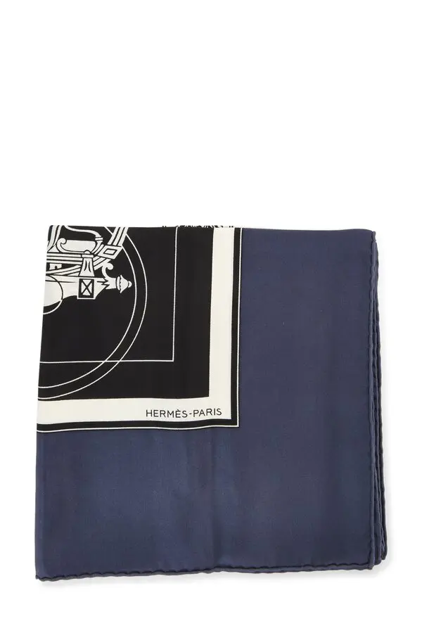 Hermès Multicolor 'ex-libris' Silk Scarf 90 - Navy