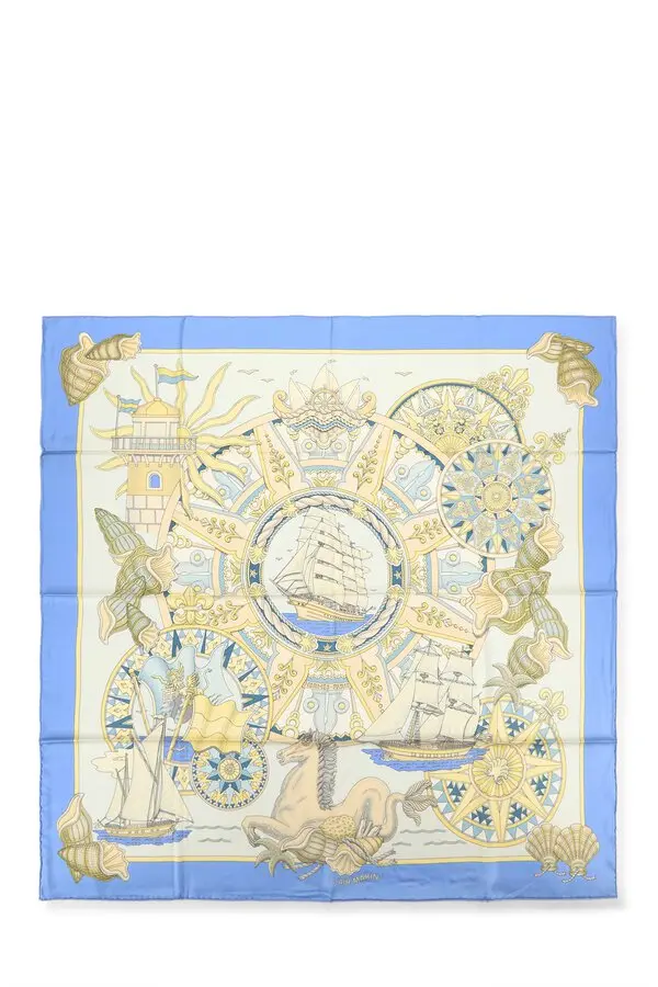 Hermès Multicolor 'l'air Marin' Silk Scarf 90 - Blue