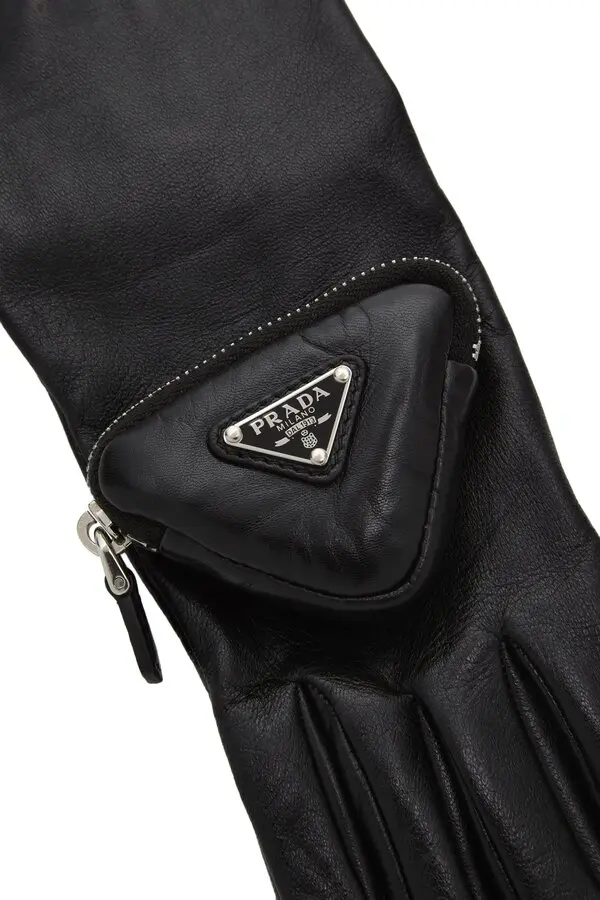 Prada Leather Pouch Long Gloves