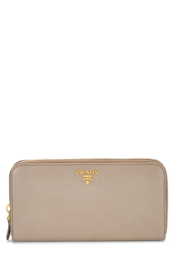Prada Saffiano Zip Around Wallet - Grey
