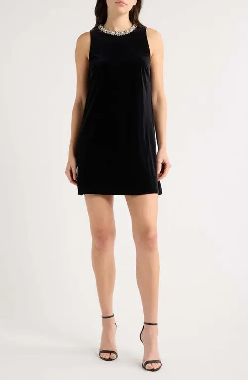 French Connection Caramia Crystal Embellished Stretch Velvet Minidress - Black