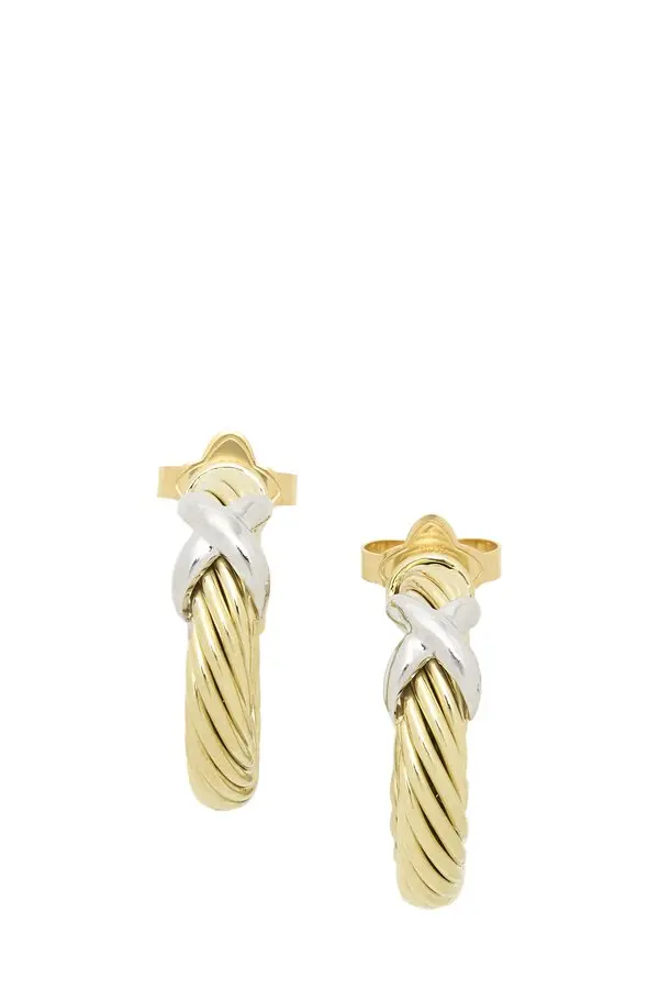 David Yurman Gold Two-tone Cable X Hoop Earrings - Silver