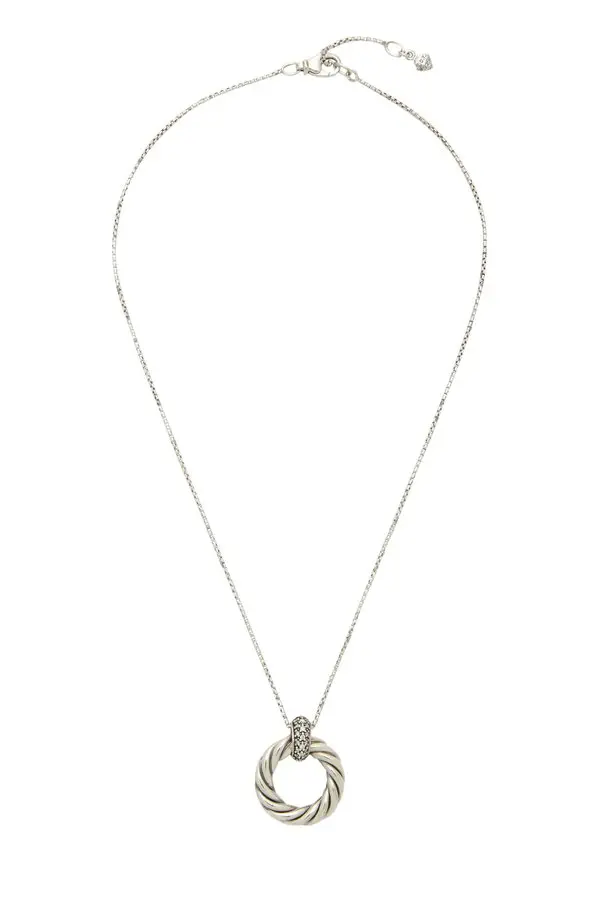 David Yurman Diamond Circle Cable Necklace - Silver
