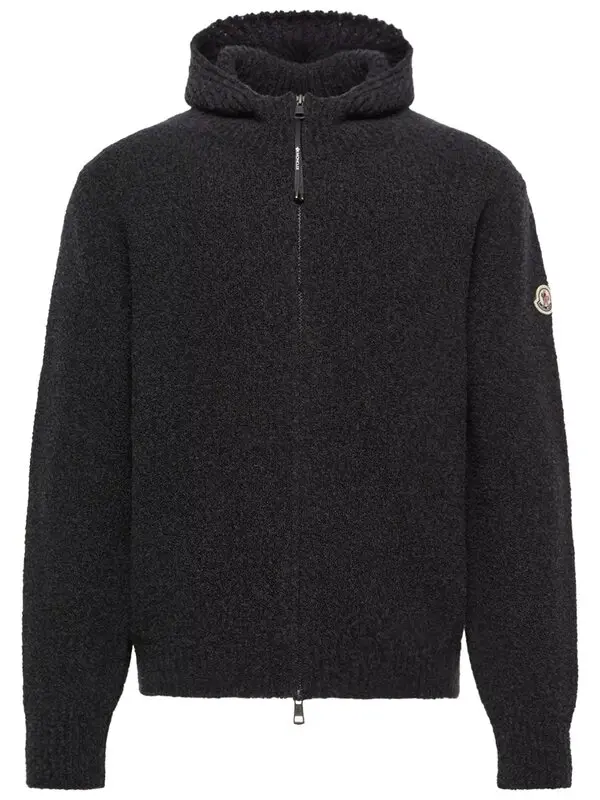 Moncler Felpa Con Zip E Cappuccio In Misto Lana Boucl