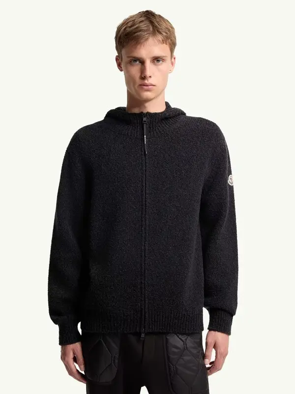 Moncler Felpa Con Zip E Cappuccio In Misto Lana Boucl
