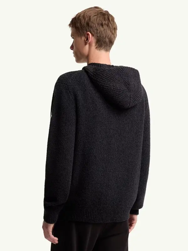 Moncler Felpa Con Zip E Cappuccio In Misto Lana Boucl