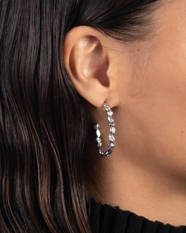 Alexis Bittar Molten Pebble Crystal Hoop Earrings - Silver
