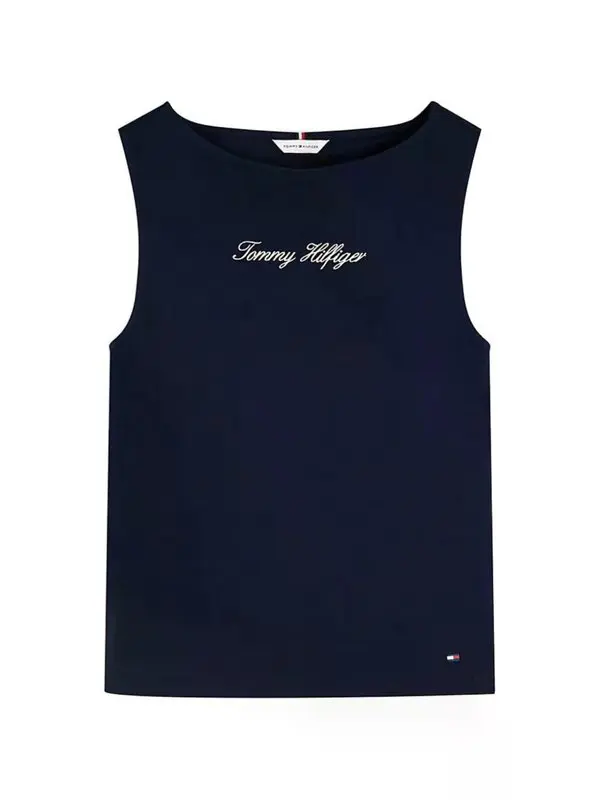 Tommy Hilfiger Boat-neck Script-logo Top - Blue