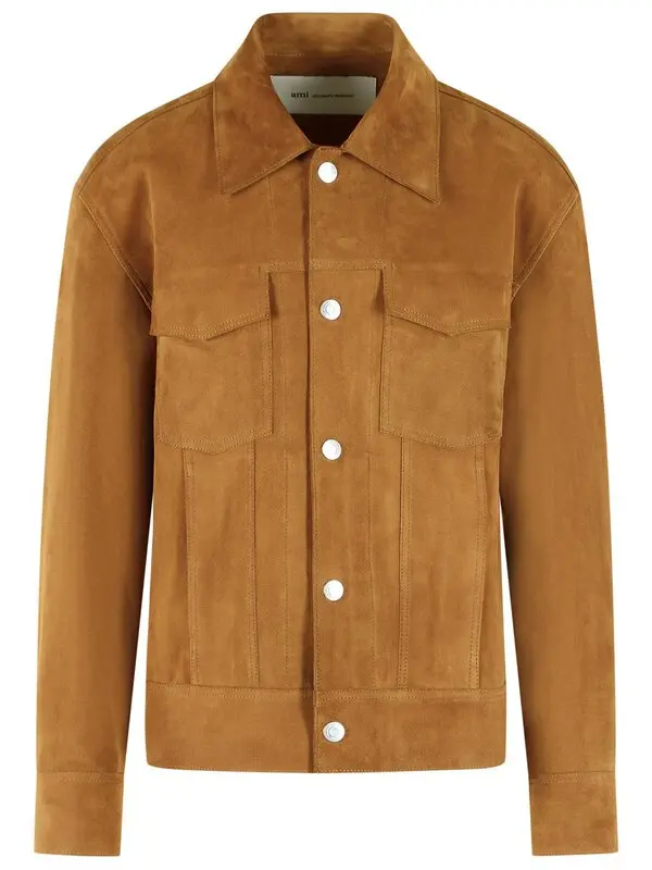AMI Paris Trucker' Suede Jacket - Brown