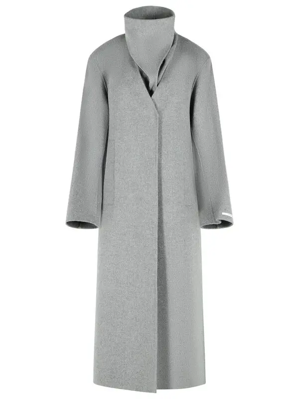 Sportmax Assenso' Long Coat In Pure Grey Wool - Gray