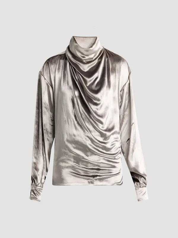 Prabal Gurung Draped Velvet Blouse - Silver
