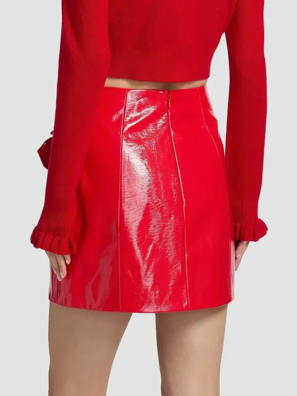 AKNVAS Liva Rose-appliqué Faux-leather Miniskirt