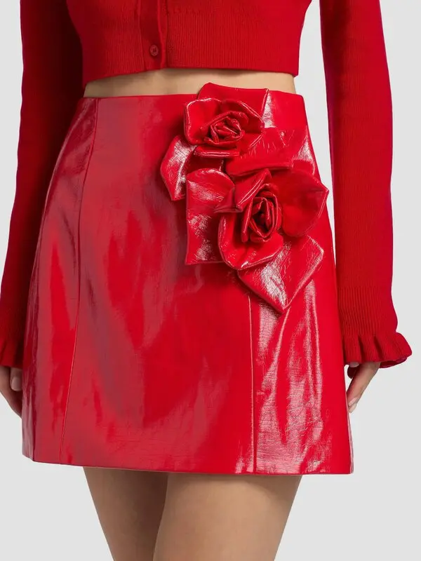 AKNVAS Liva Rose-appliqué Faux-leather Miniskirt