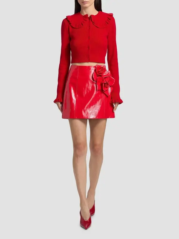 AKNVAS Liva Rose-appliqué Faux-leather Miniskirt